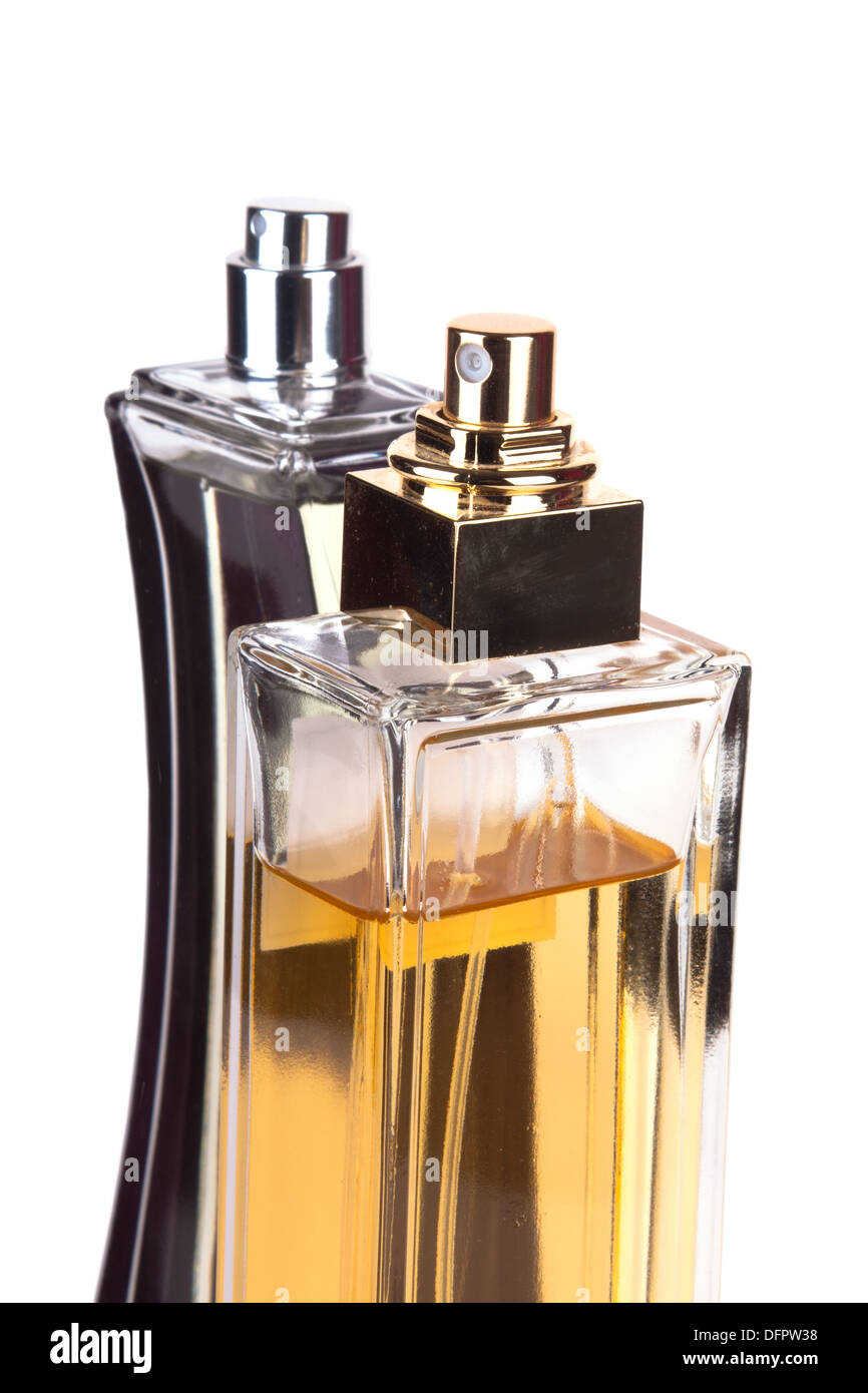 Two perfume bottles isolated on white background Stock Photo - Alamy