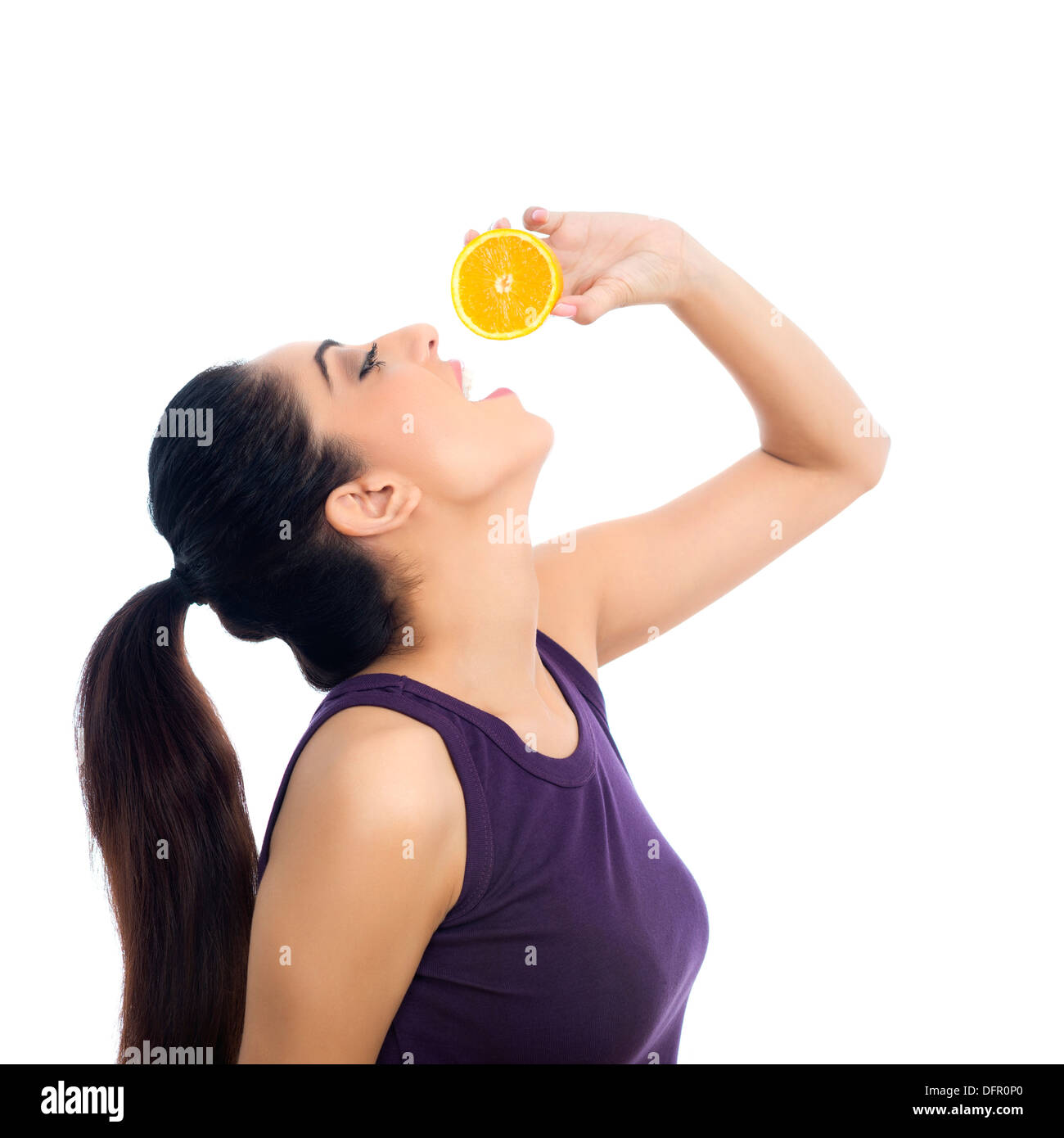 Woman drinking juice orange hi-res stock photography and images - Alamy