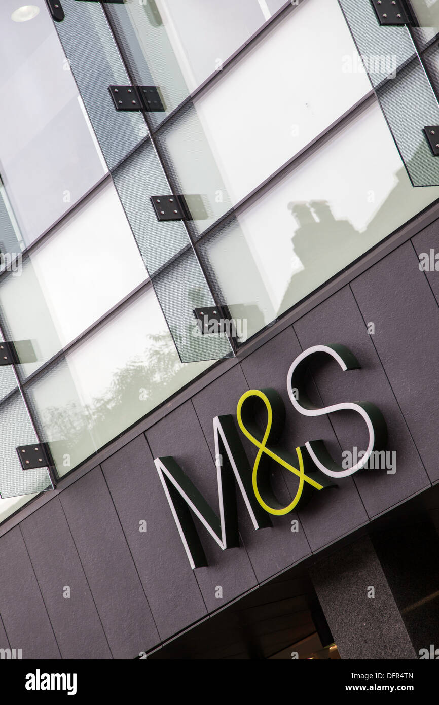 Marks and Spencer sign outside town centre store, England, UK Stock ...