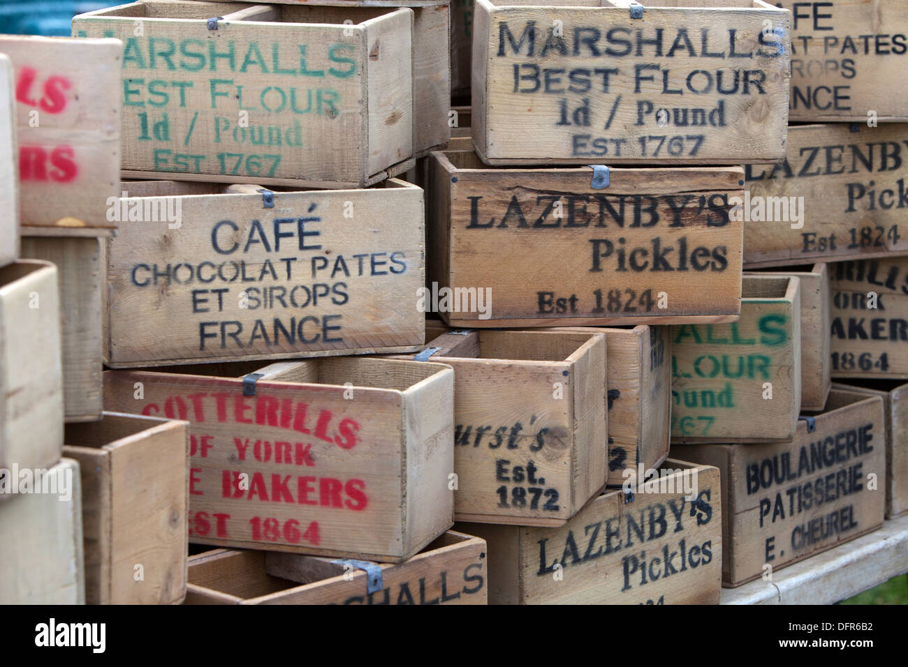 Old wooden boxes, England, UK Stock Photo - Alamy