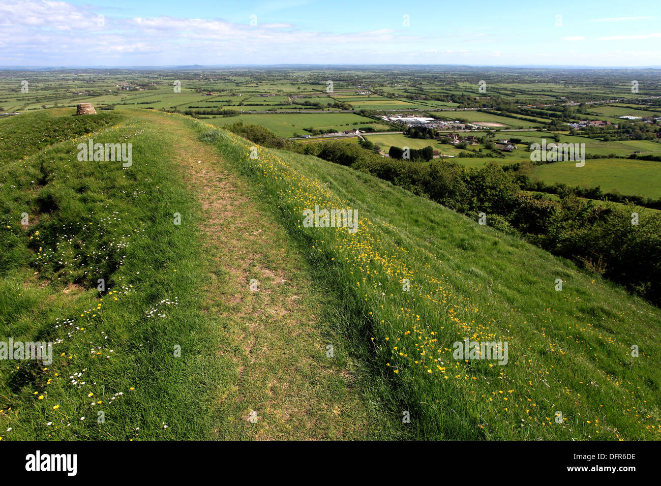 Summer, Brent Knoll a solitary limestone hill and a site of bronze age ...