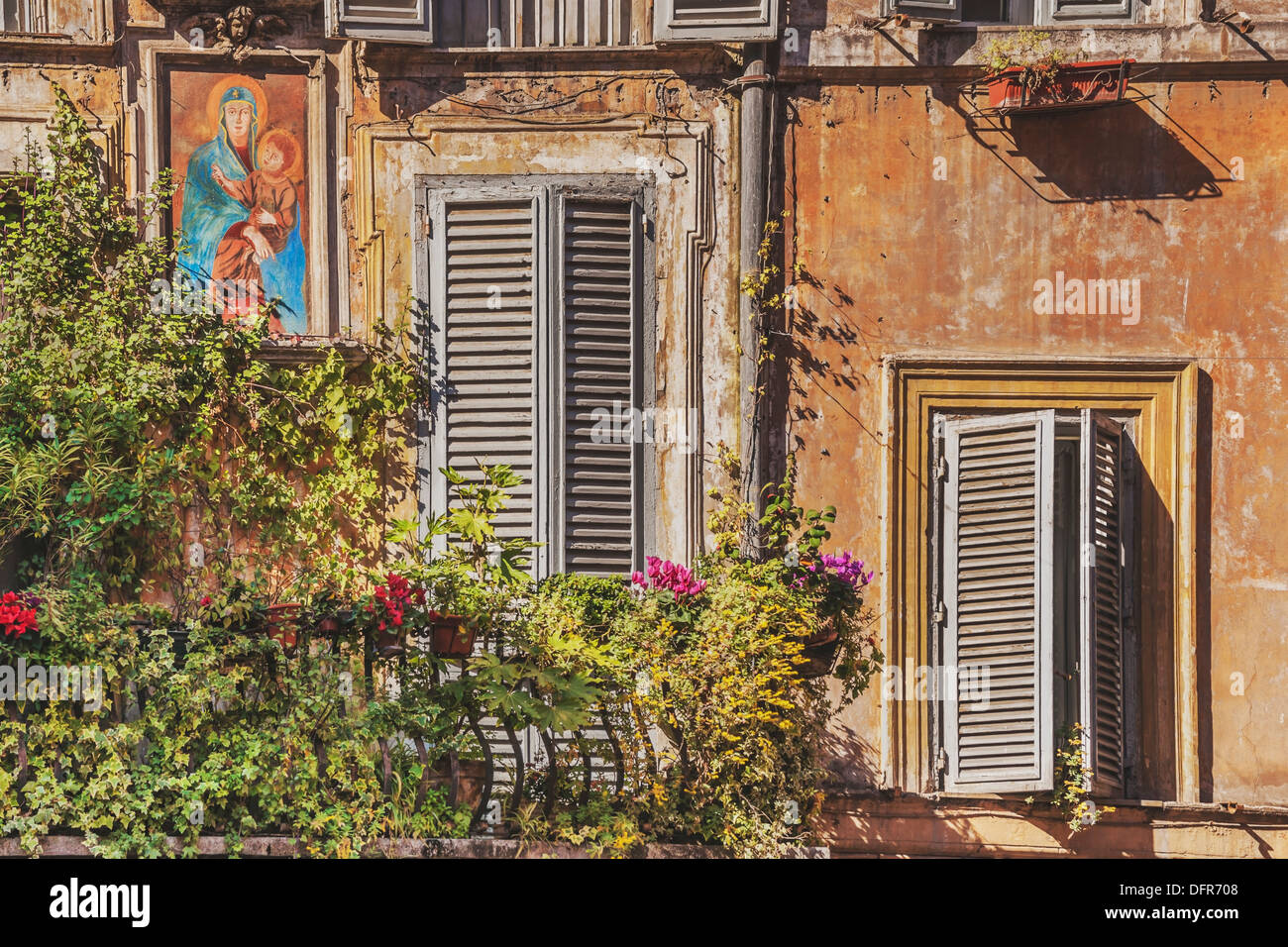 Typical view of a House in the old town of Rome, Lazio, Italy, Europe ...