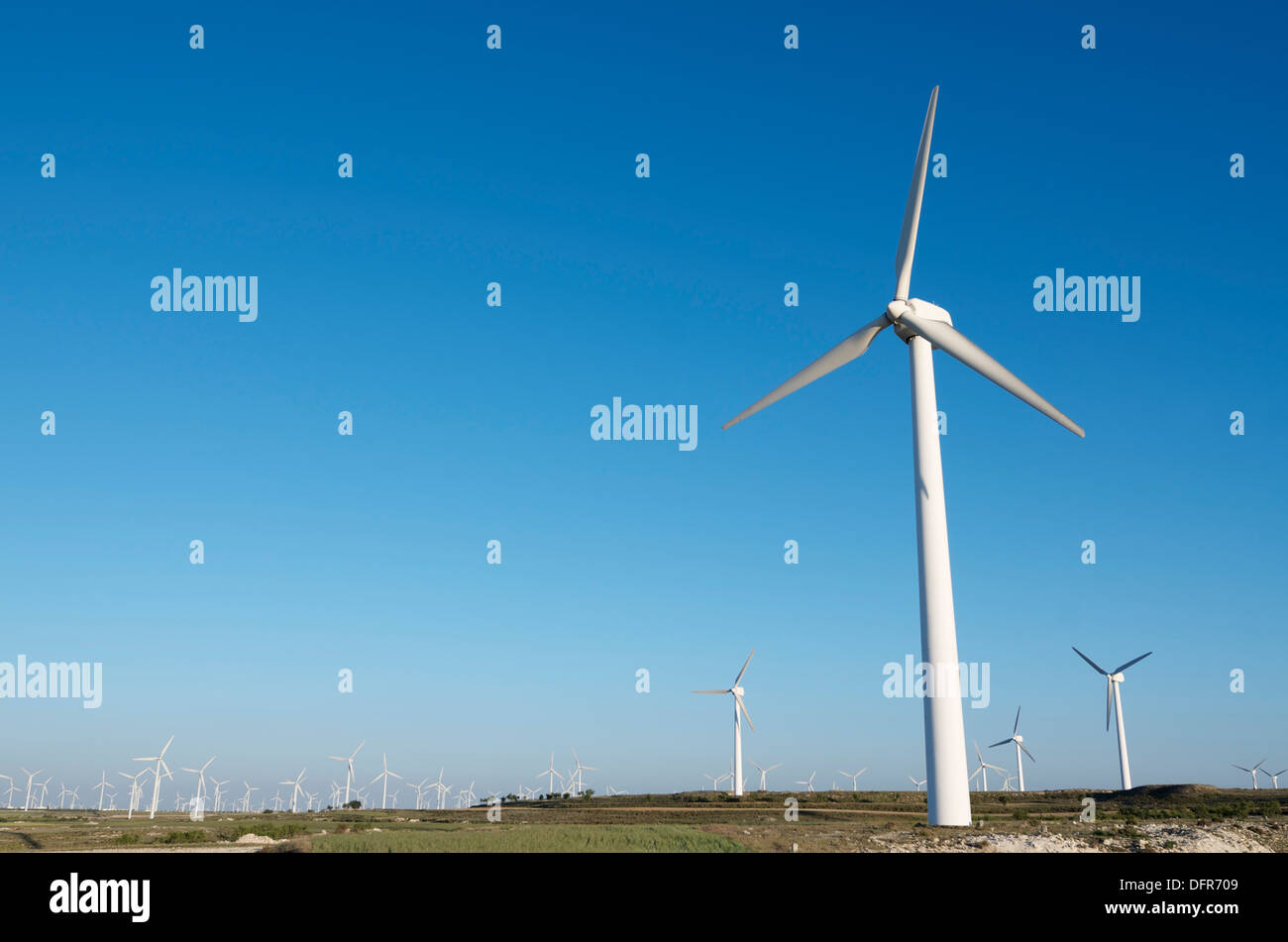 group of windmills for renewable electric energy production Stock Photo ...