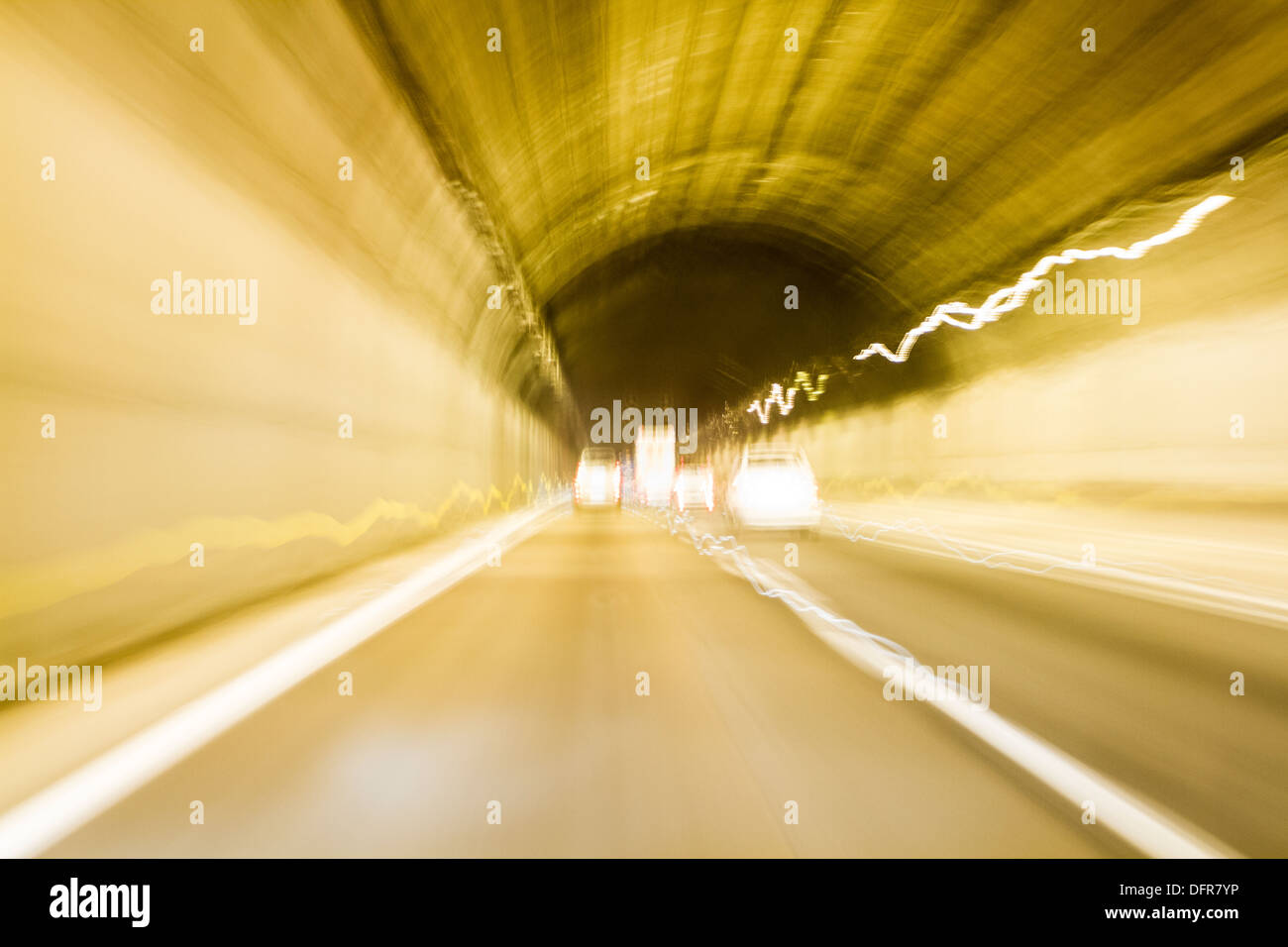 Driving at night on a road tunnel. Balneario Camboriu, Santa Catarina ...