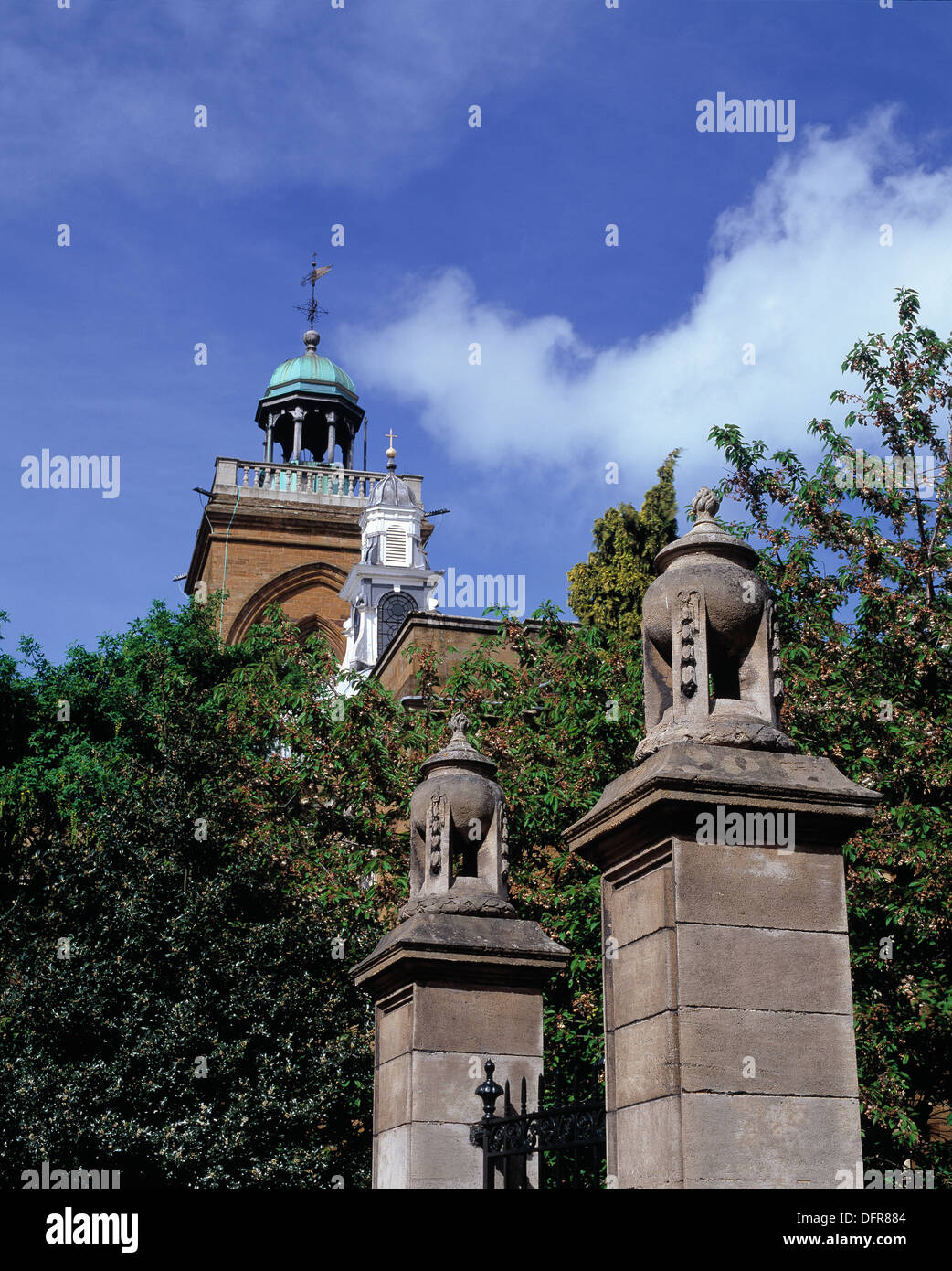 View of the landmark church tower in Northampton town centre Stock ...