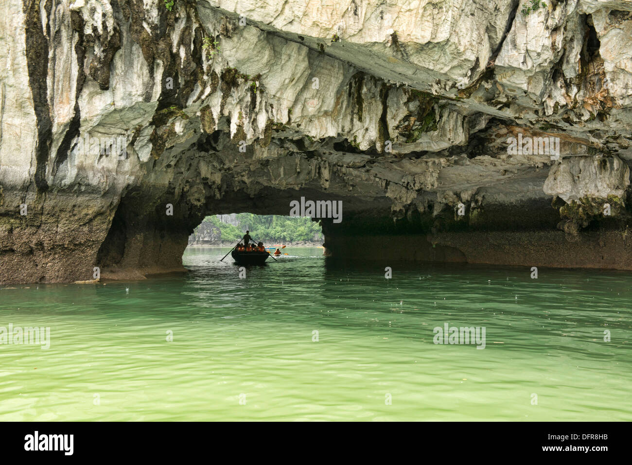 exploring a hidden lagoon by raft in Halong Bay, Vietnam Stock Photo ...