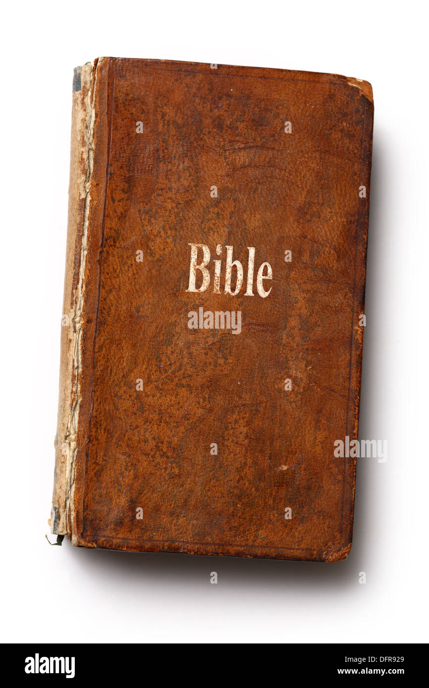 Old Bible book on white background Stock Photo - Alamy
