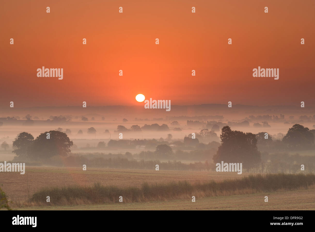 The sun rising over Shropshire near Ironbridge looking towards ...