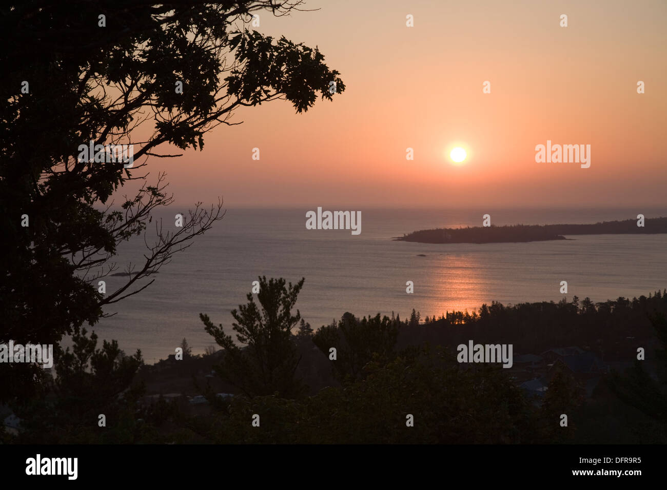 Sunrise over Copper Harbor as seen from a pullout along the road to the ...
