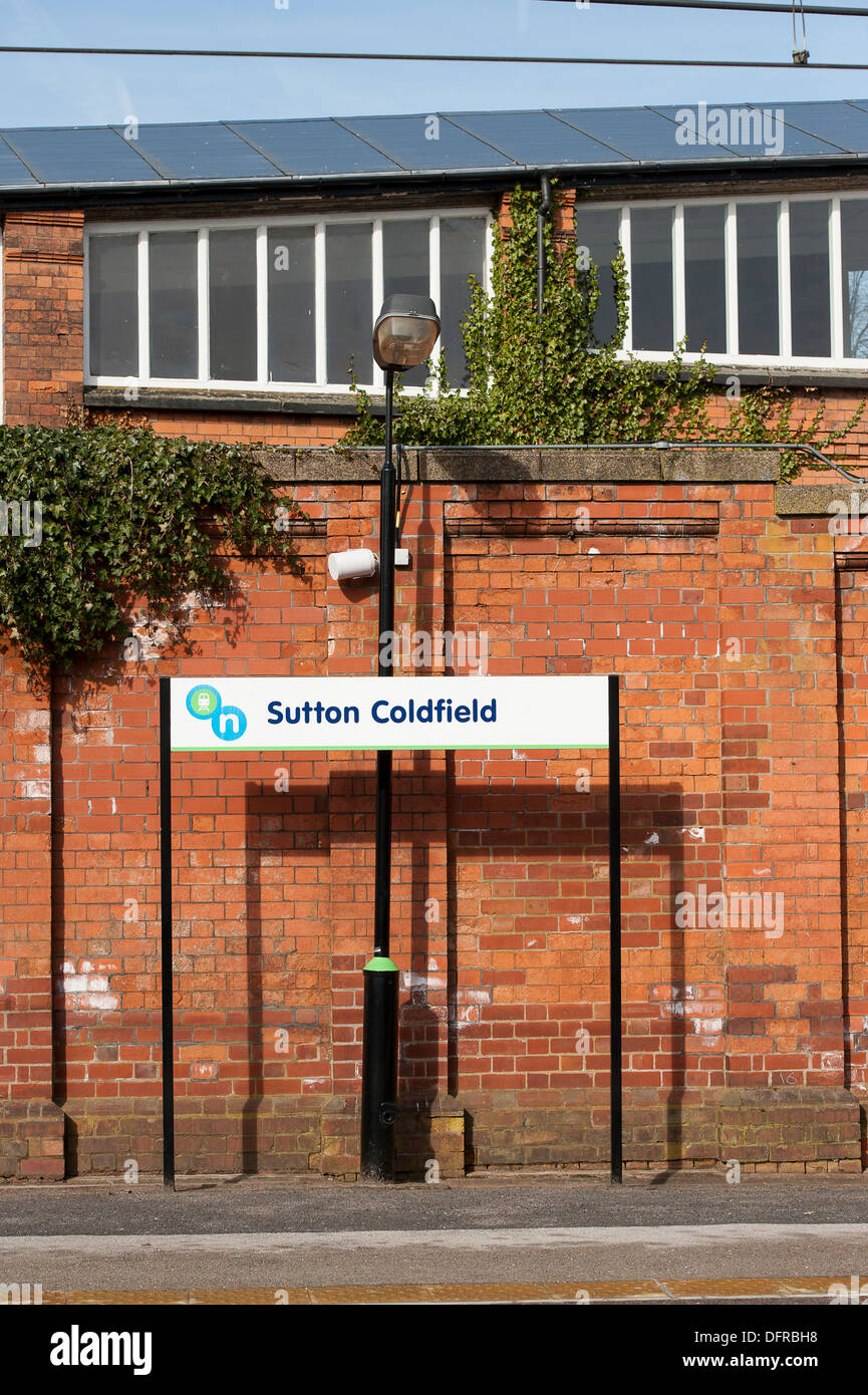 Sign on a platform at Sutton Coldfield Railway Station, West Midlands ...