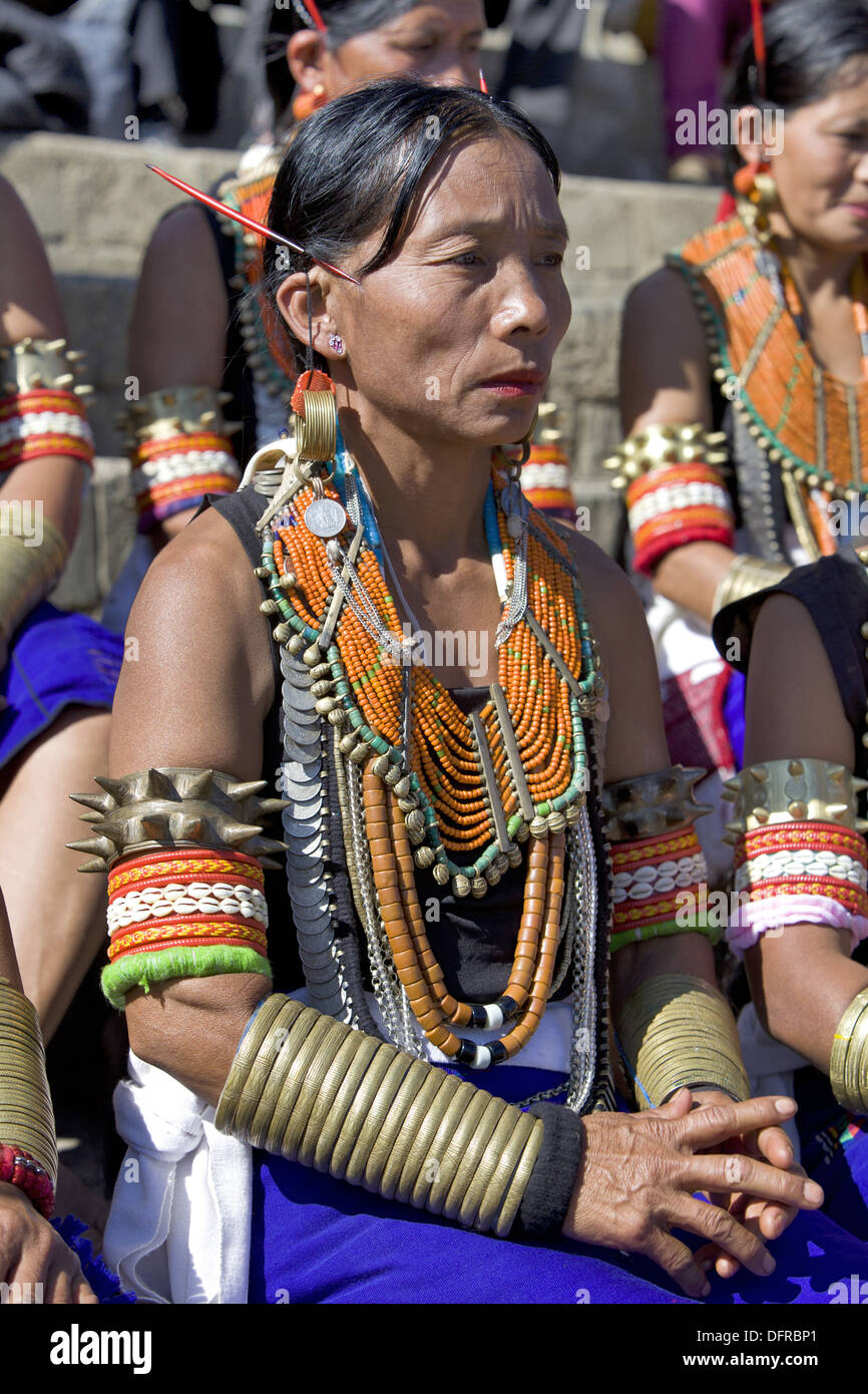 Tribal women wearing colorful jewelery at Hornbill festival, Nagaland ...