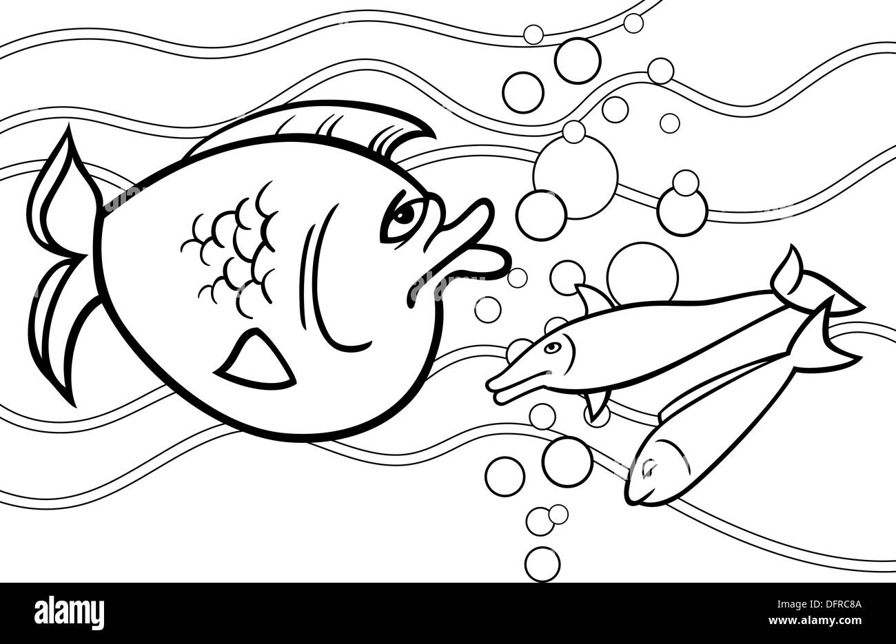 Black and White Cartoon Illustration of Big Fish in the Sea for ...