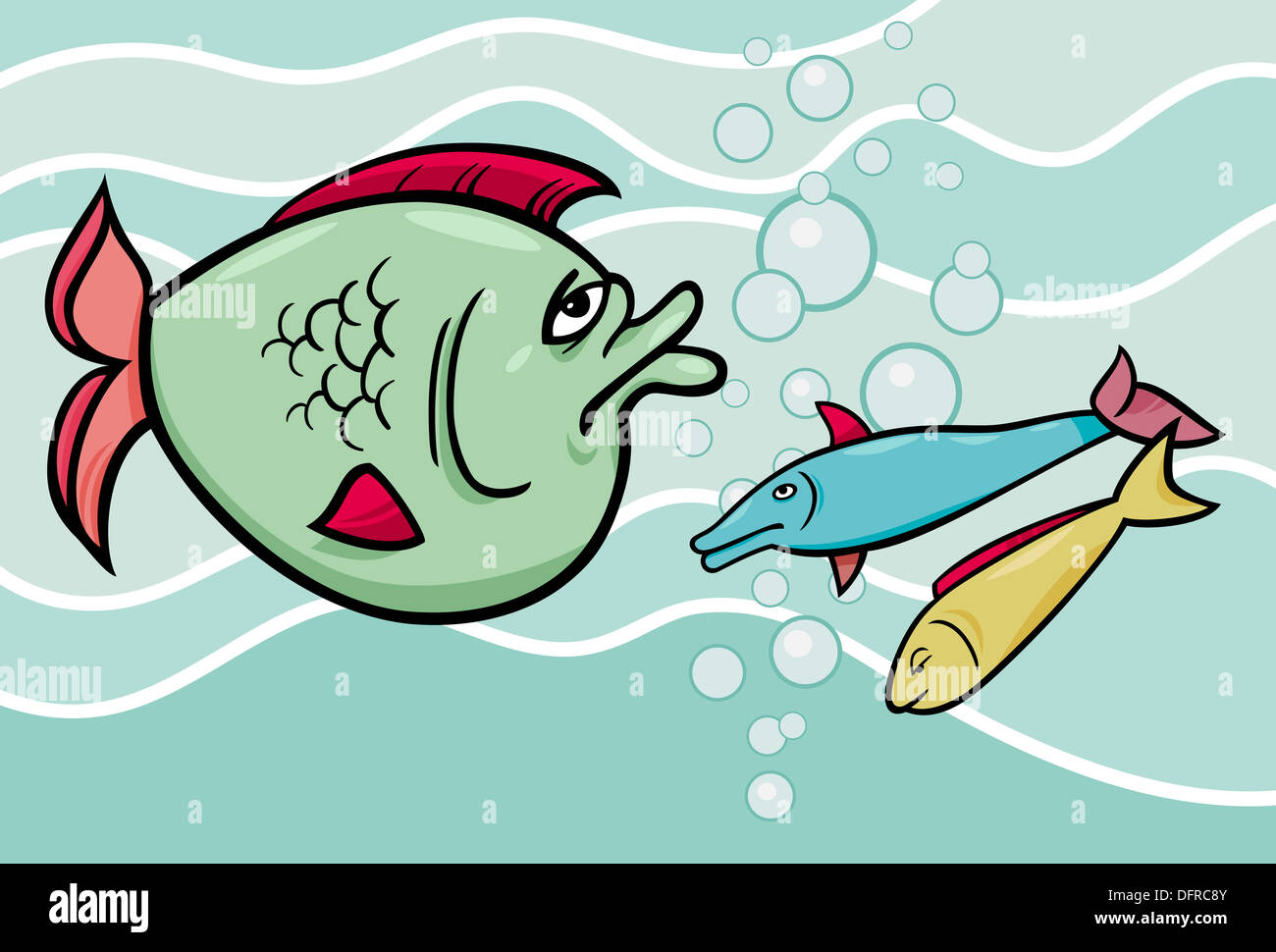Concept Cartoon Illustration of Big Fish in the Sea Stock Photo - Alamy