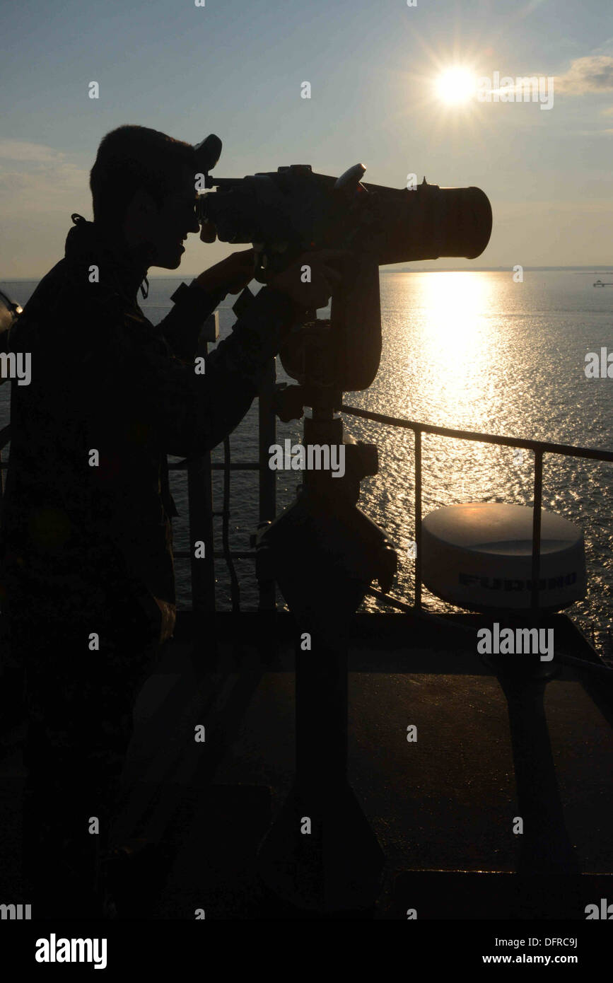 Quartermaster Seaman Colten Brinkman identifies navigational aids ...