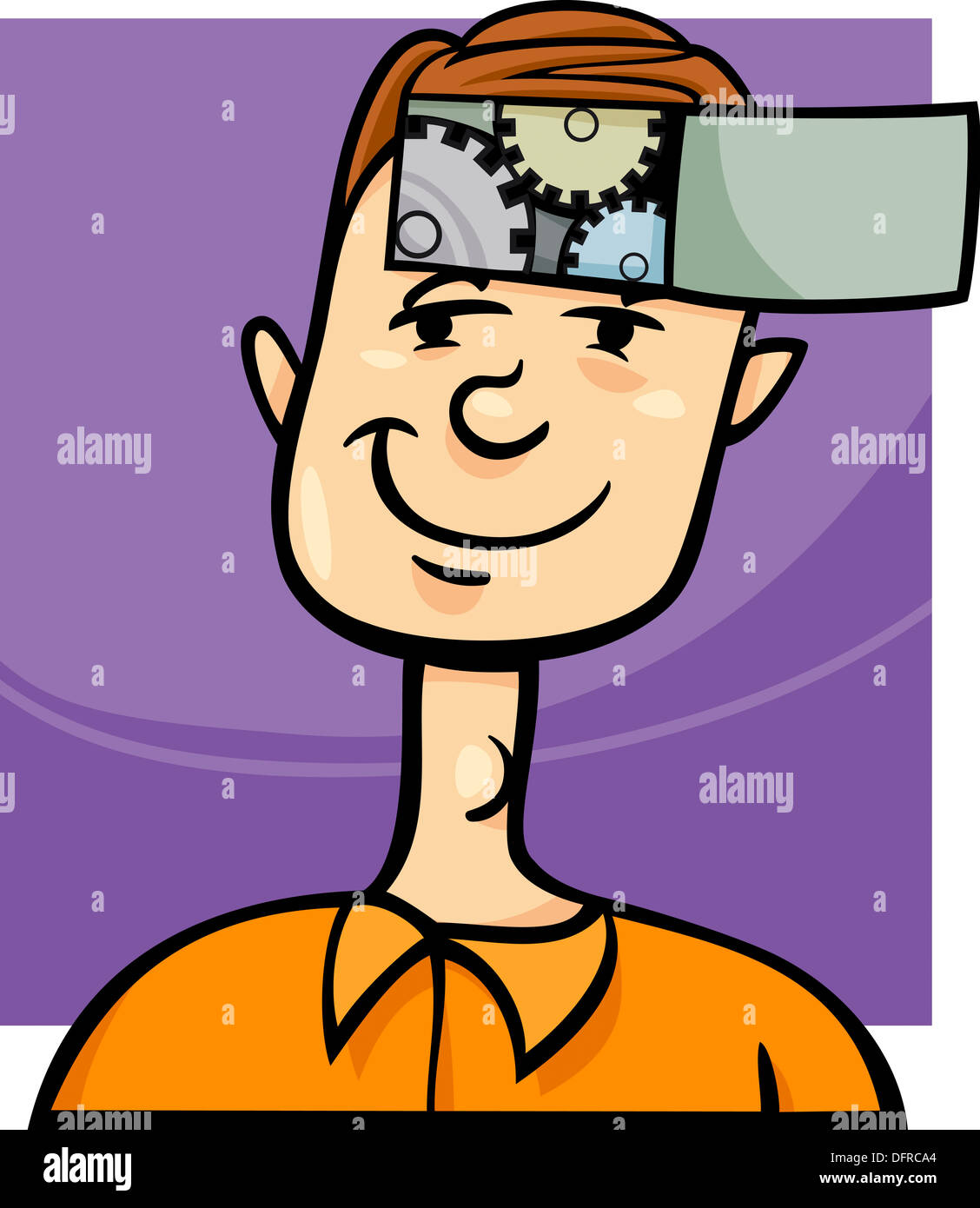 Concept Cartoon Illustration of Clever Young Man with Cogs in his Head ...