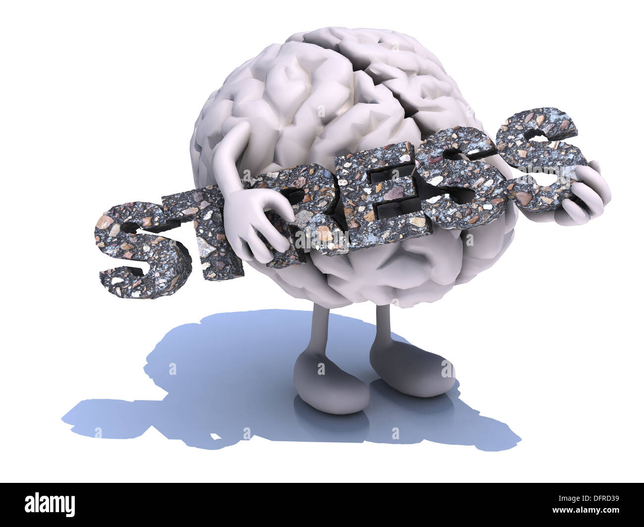 human brain with arts that embraces a word "stress", 3d illustration ...