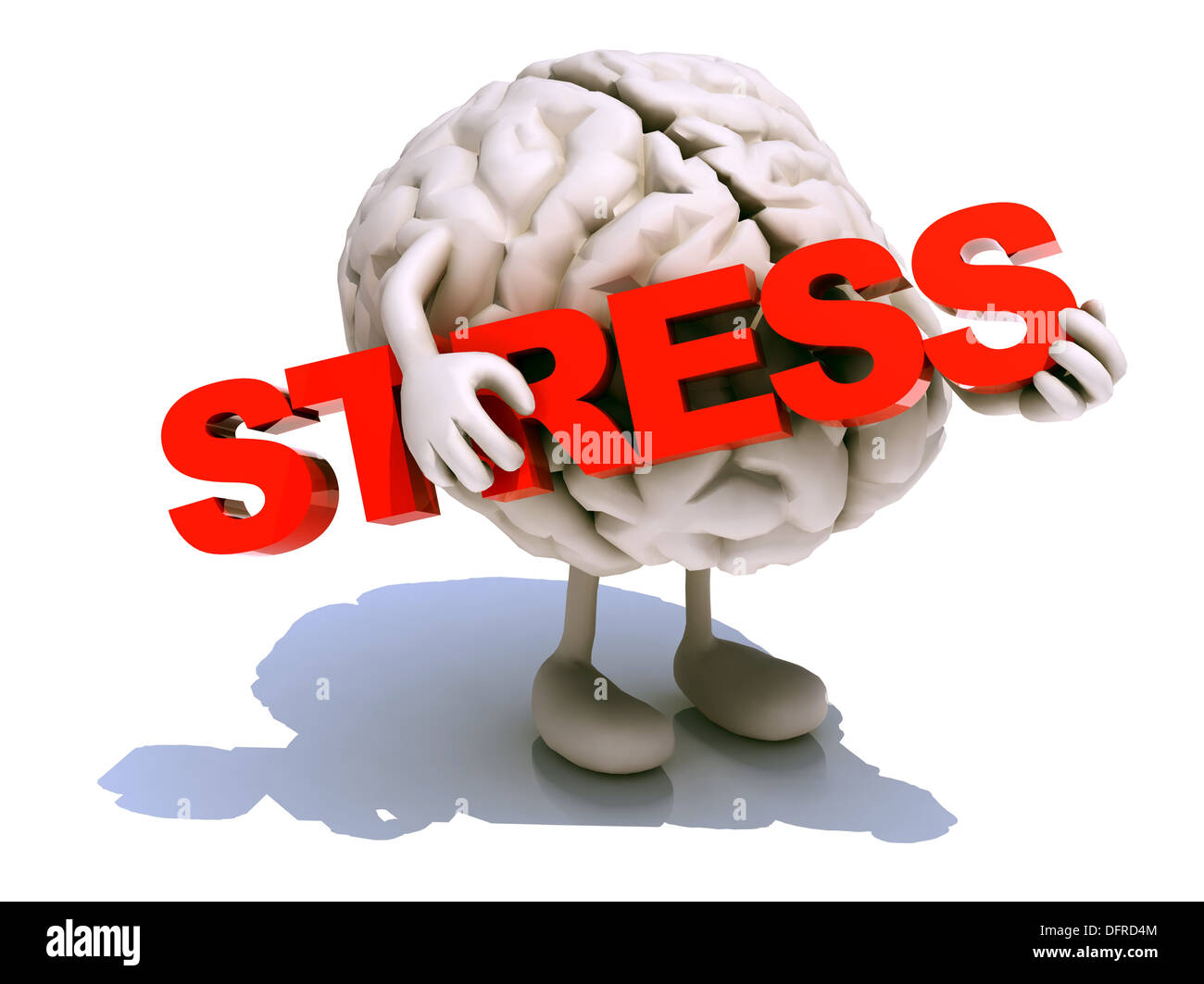 human brain with arts that embraces a word "stress", 3d illustration ...