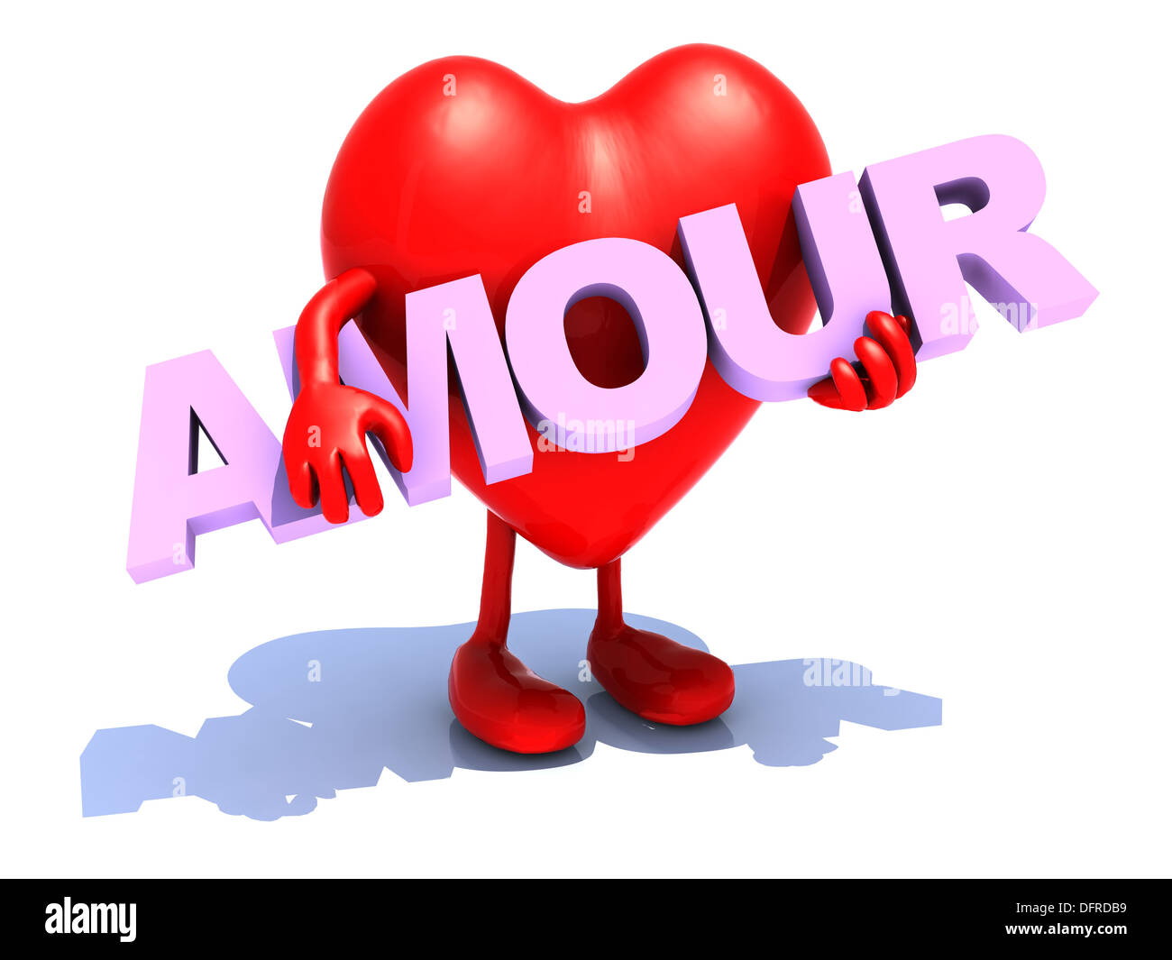 heart with arts that embraces a word "amour", 3d illustration Stock ...