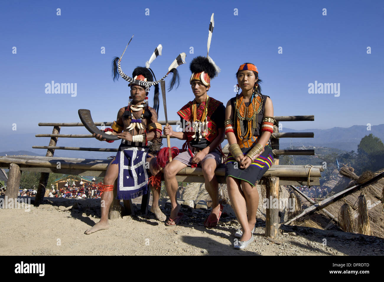Three Naga people is traditional attire, Kohima, Nagaland, India Stock ...