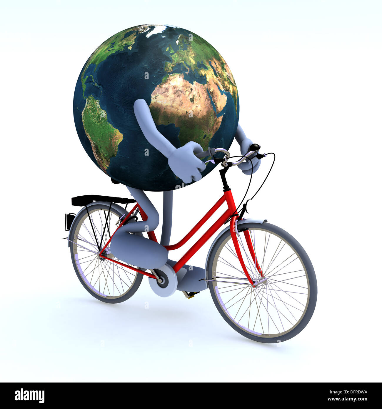 Planet earth with arms and legs riding a bycicle, 3d illustration Stock ...
