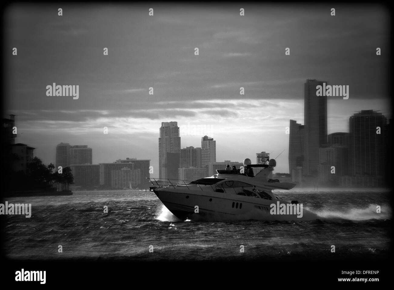 Motor boat in Miami harbor Stock Photo - Alamy