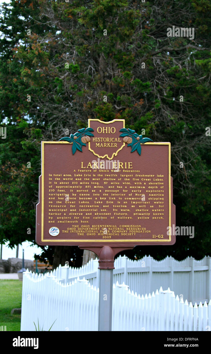 Lake Erie - Ohio Historical Marker Stock Photo - Alamy