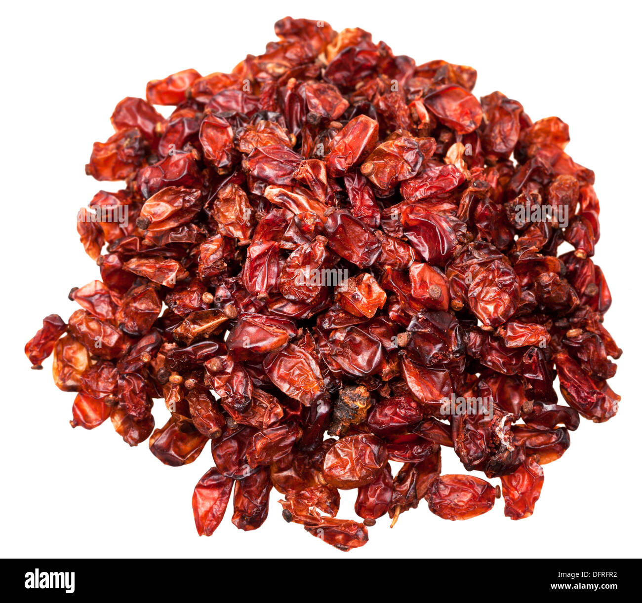 top view of handful red barberries spices isolated on white background ...