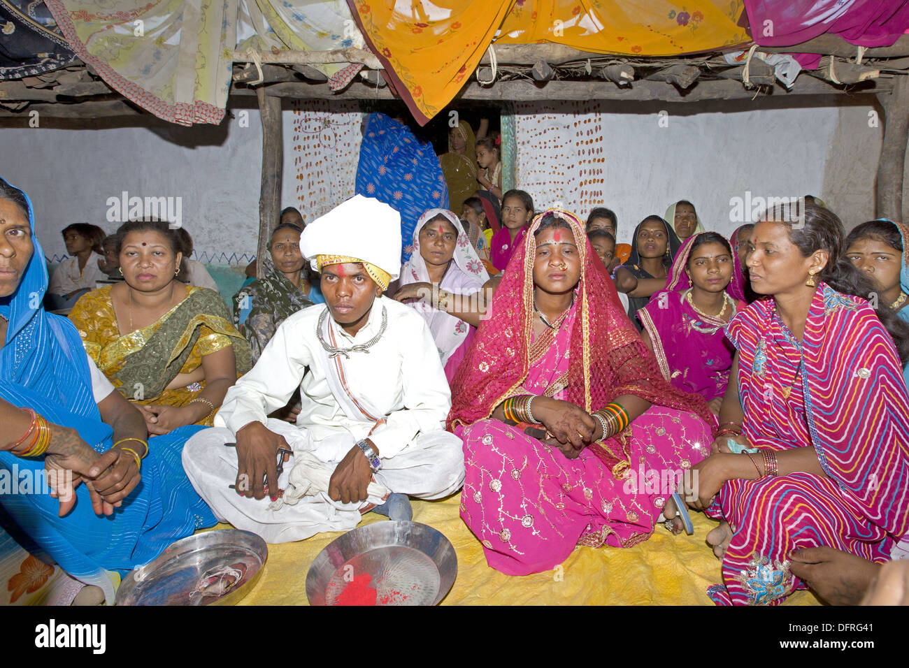 Bride and Groom together in marriage ceremony of Korku Tribe, Khalwa ...