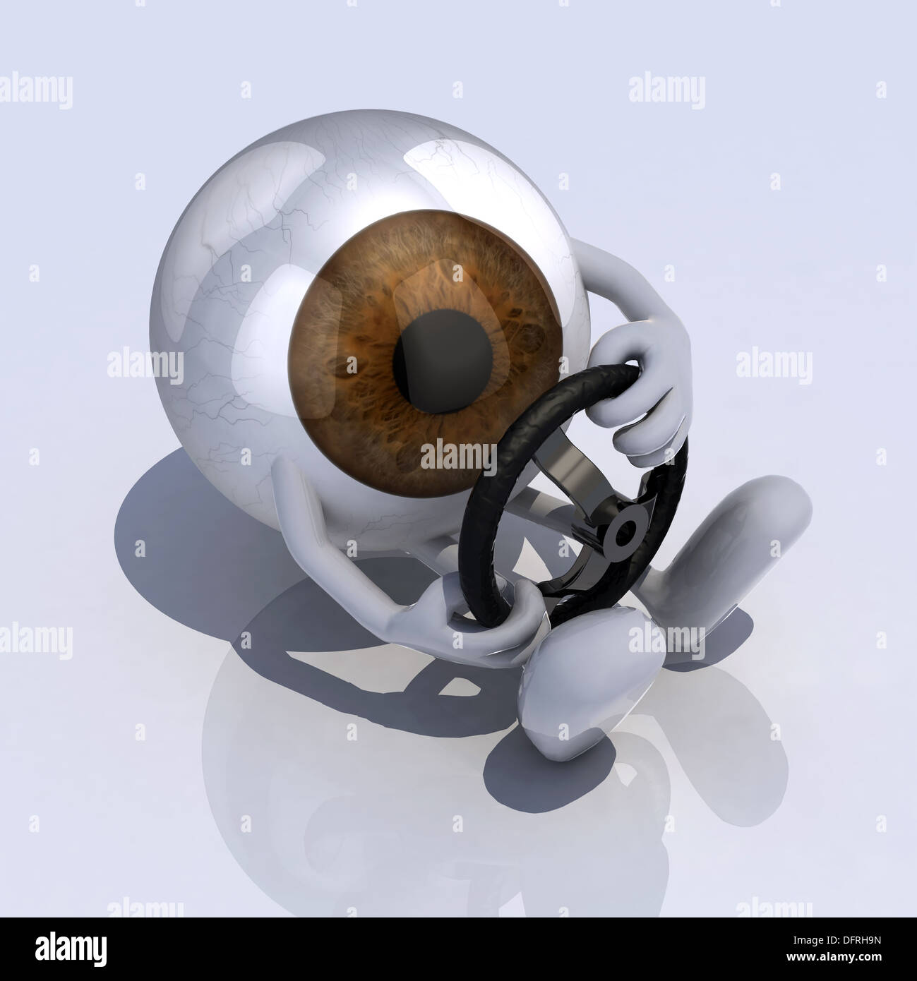 eye with arms and steering wheel car, 3d illustration Stock Photo - Alamy