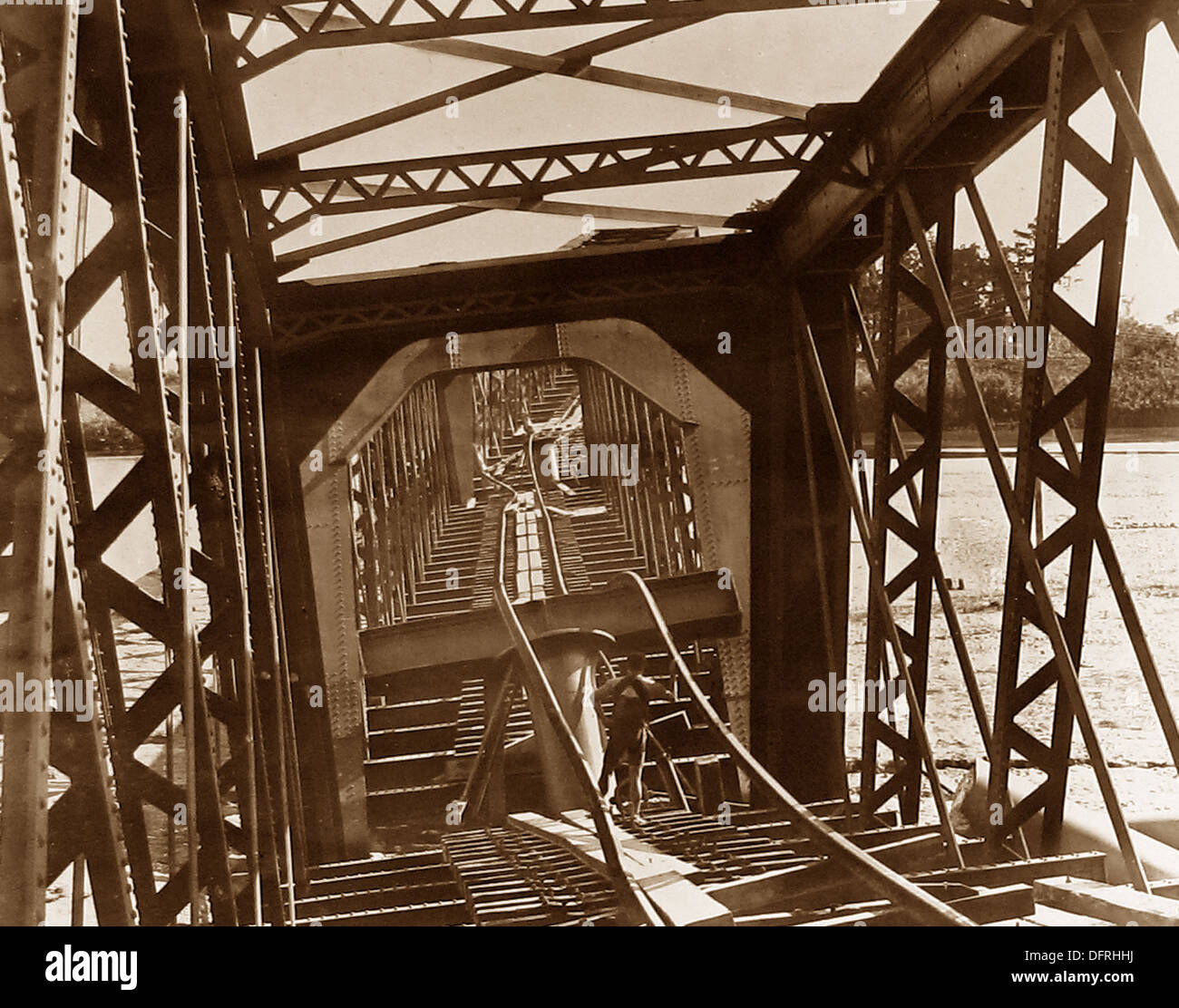 Japan - Nagara-Gawa railway bridge after an earthquake early 1900s ...