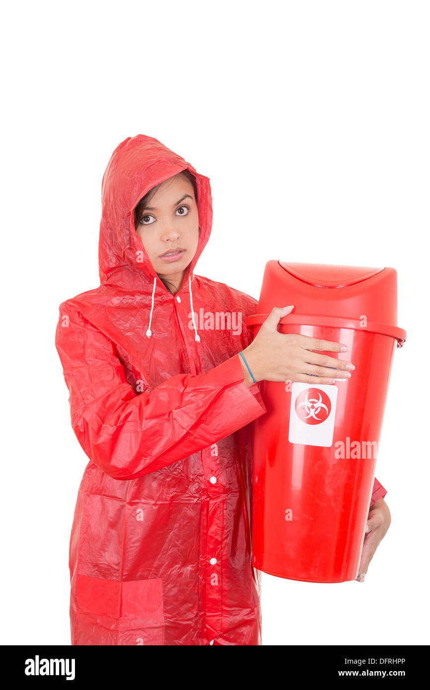 woman Warning because of hazard waste (radioactive Stock Photo - Alamy