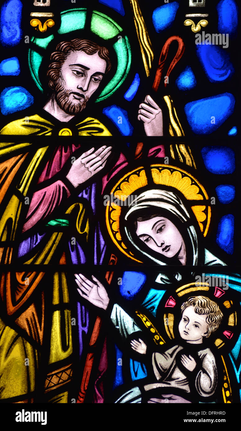Mary Joseph and Jesus Stained Glass Stock Photo - Alamy