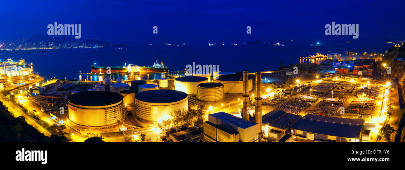 Oil tanks at night , hongkong Stock Photo - Alamy