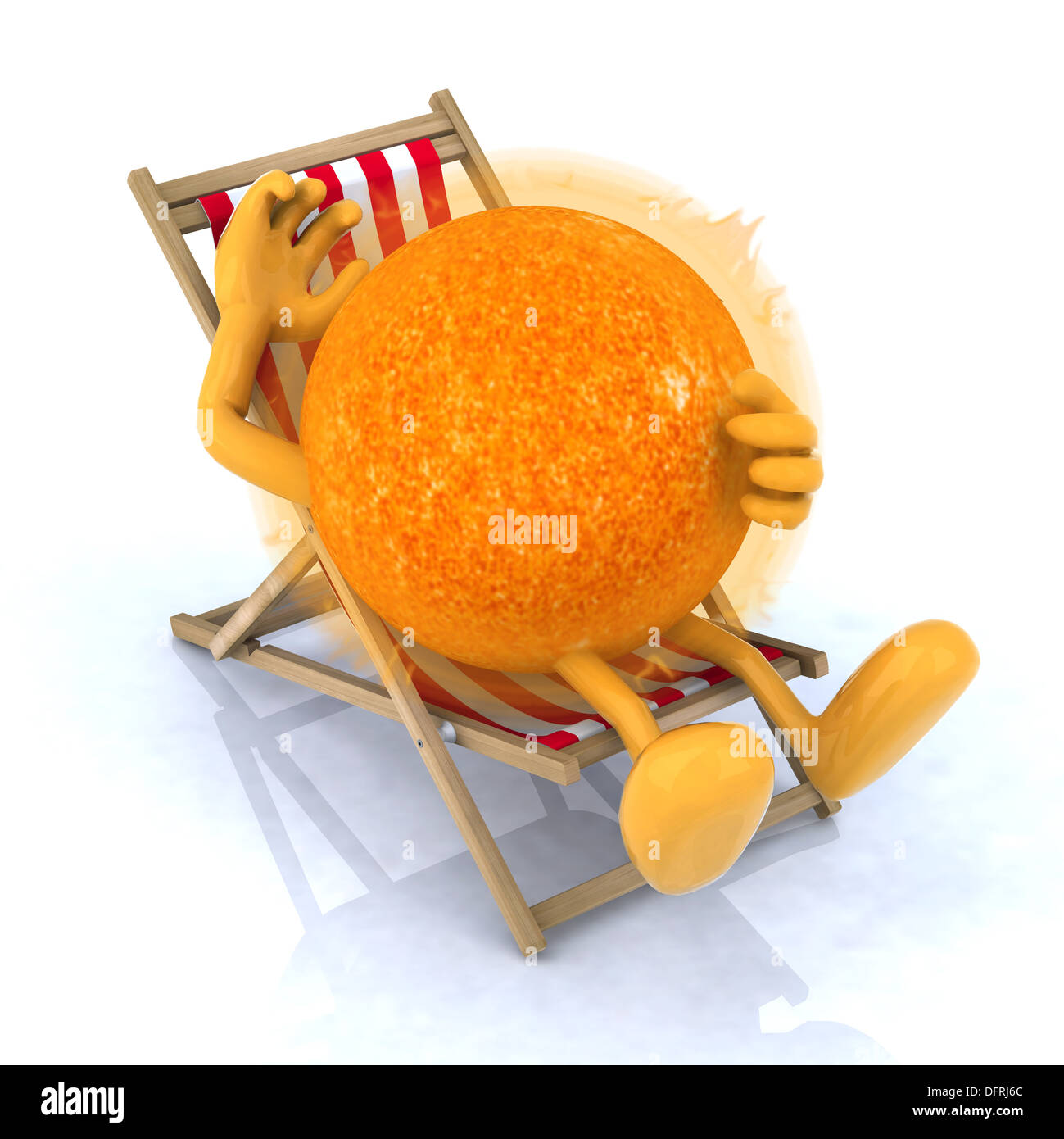 the sun with arms and legs lying on beach chair, 3d illustration Stock ...