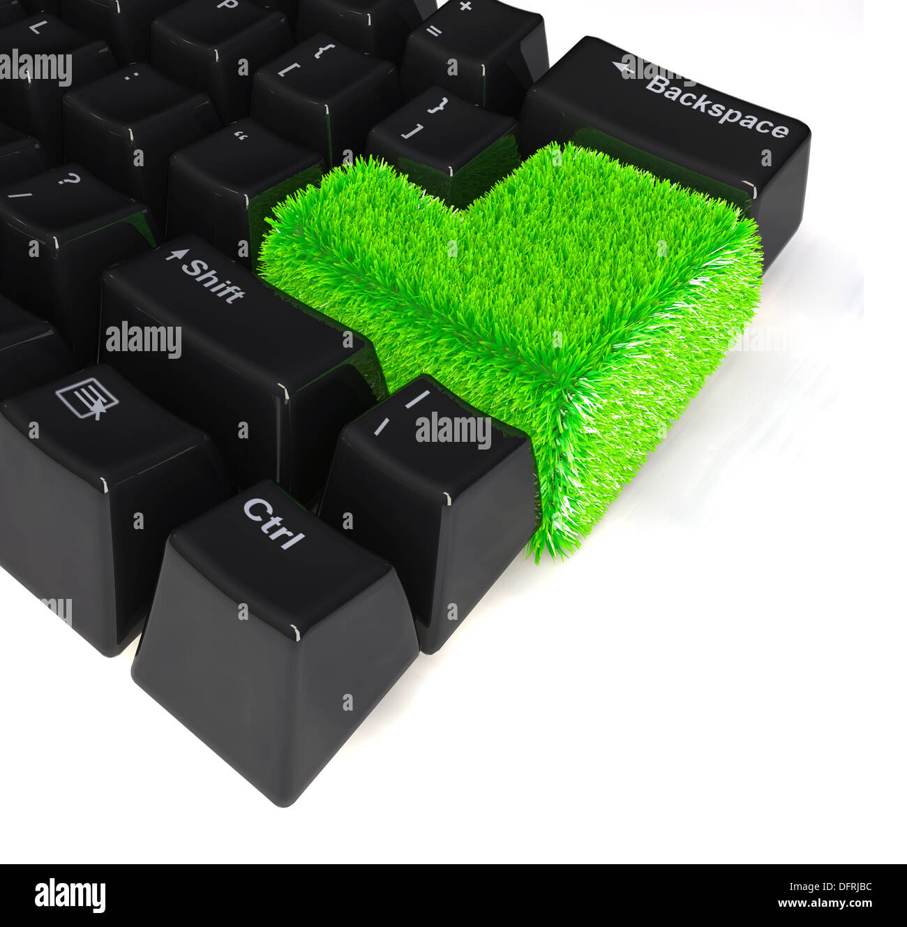 computer keyboard with enter button in green grass, 3d illustration ...