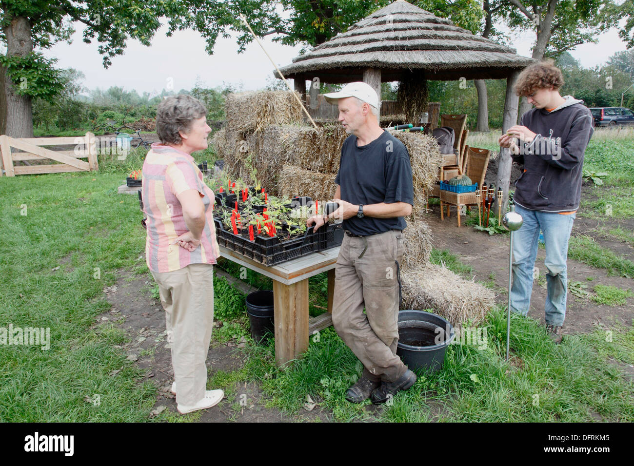 People talking in a biological garden, Netherlands Stock Photo - Alamy