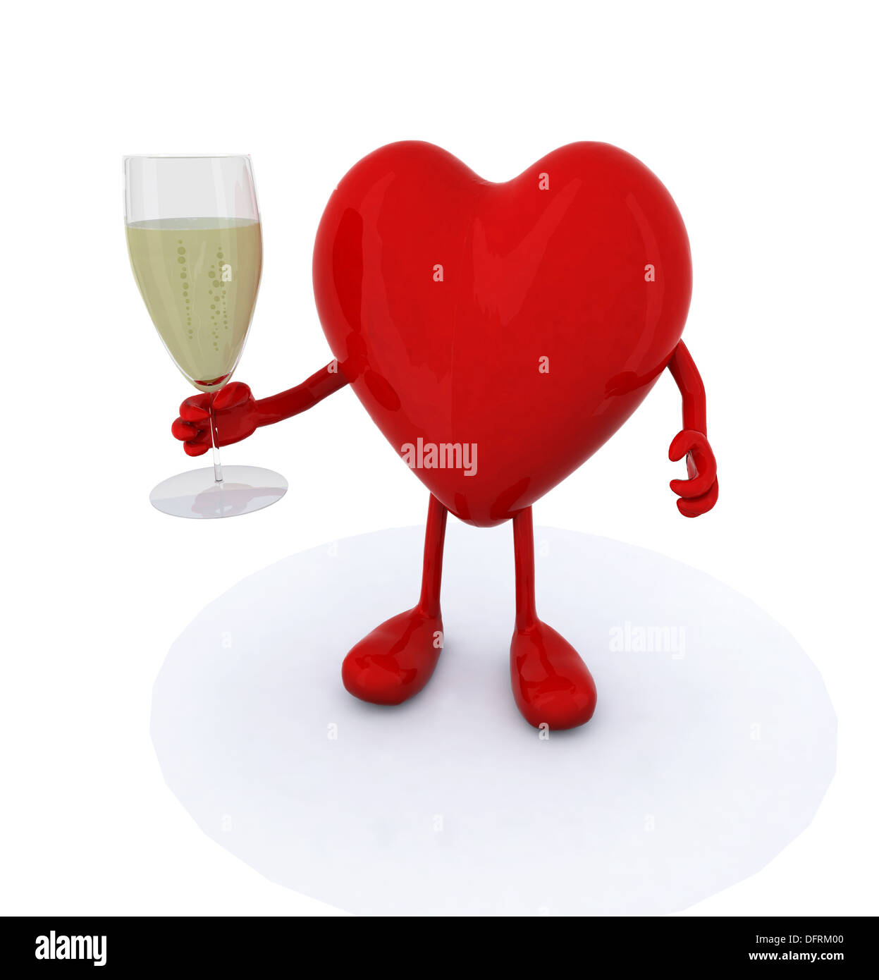 heart make cheers with glasse of white wine, 3d illustration Stock ...