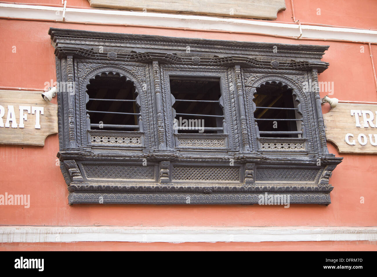 Old wooden carved window of one of the house in Nepal Stock Photo - Alamy