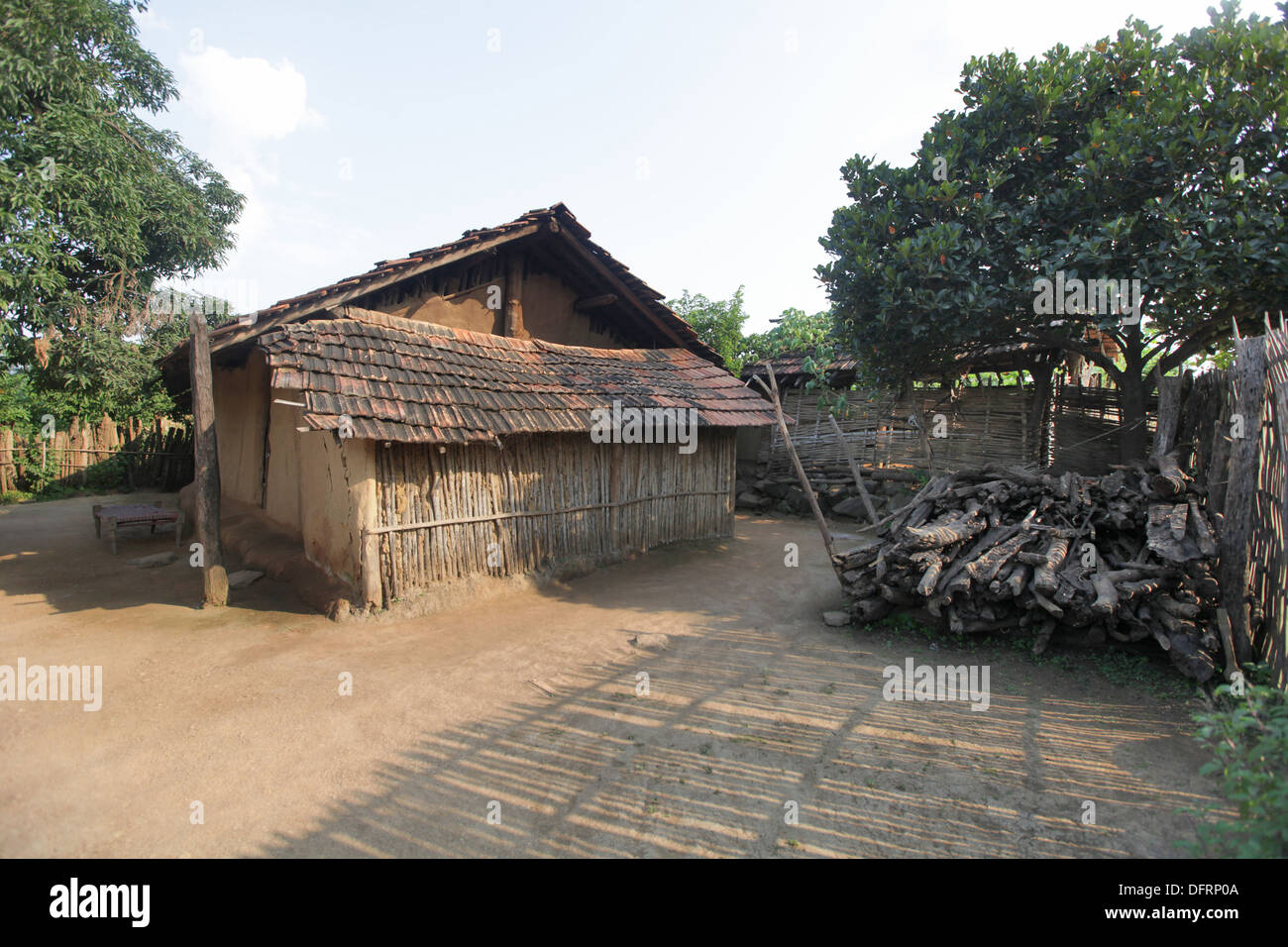 A typical Madia tribal house, Bhamragad, Maharashtra, India Stock Photo ...