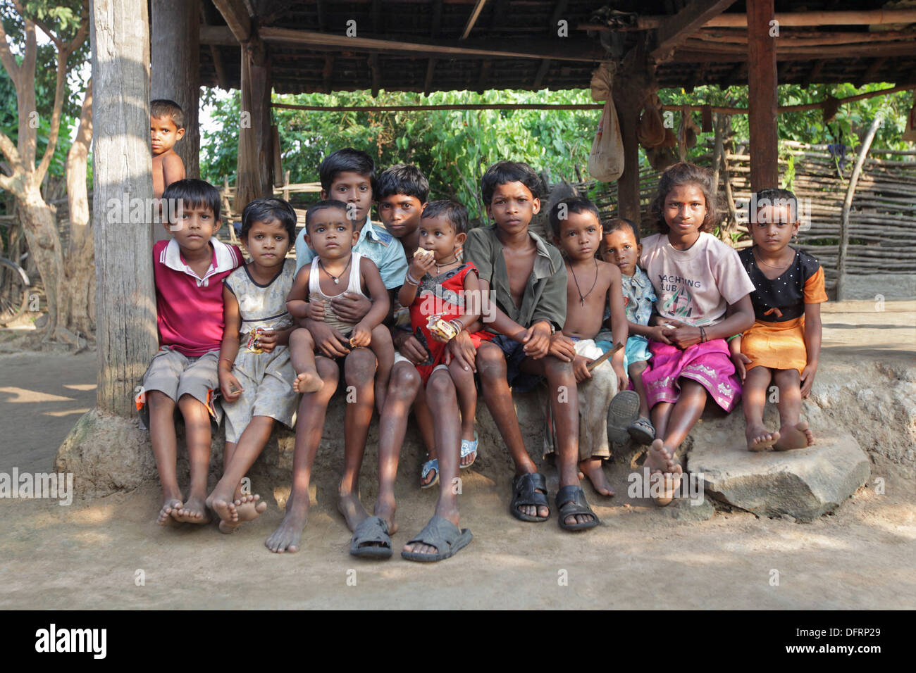 A group of Madia Tribal children, Bhamragad, Maharashtra, India Stock ...