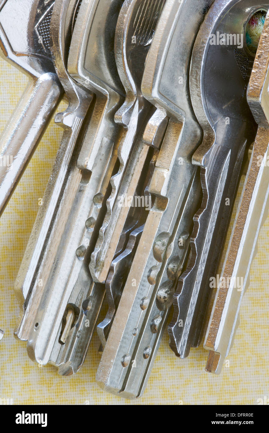 Detail of a set of silver keys Stock Photo - Alamy