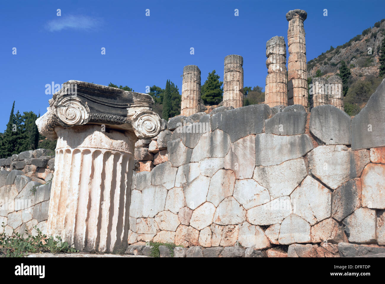 Temple of Apollo at Delphi oracle archaeological site in Greece Stock ...