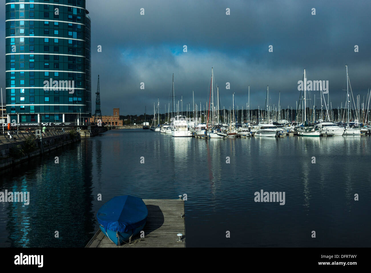 autumn sky harbour harbor claim water dark sky Stock Photo - Alamy