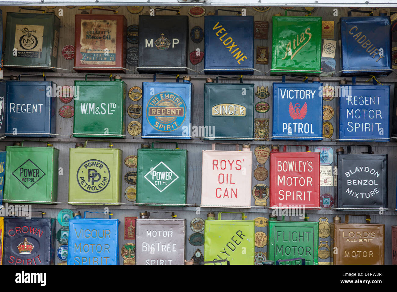 Collection of old oil cans on display, England, UK Stock Photo - Alamy