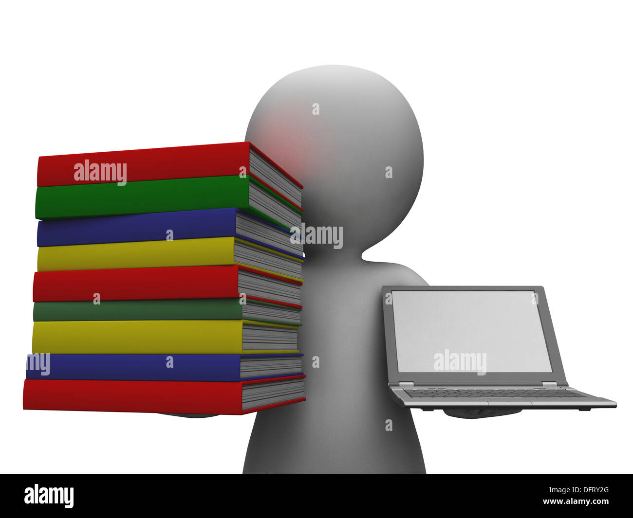 Student With Books And Computer Showing Online And Offline Education ...