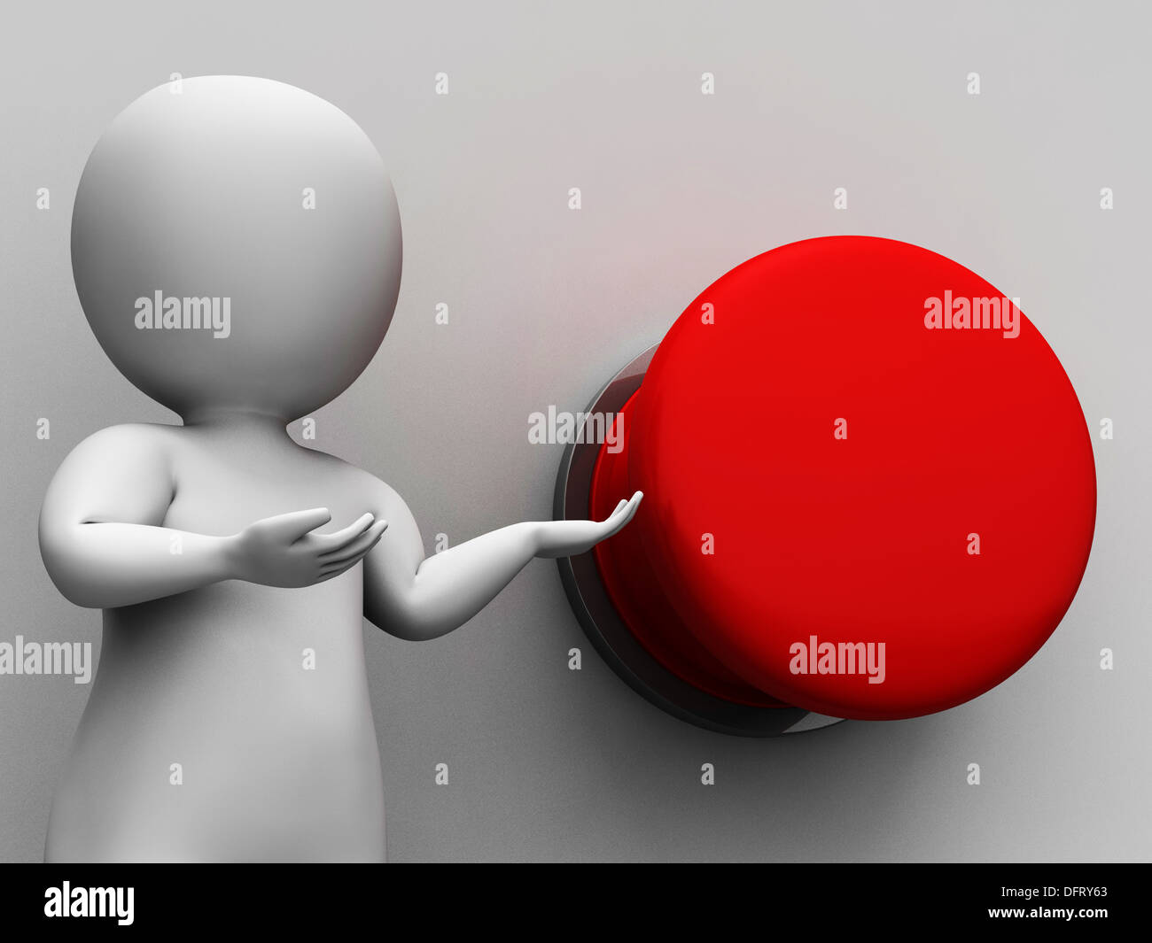 Blank Push Button And Character Shows Control Or Panic Stock Photo - Alamy