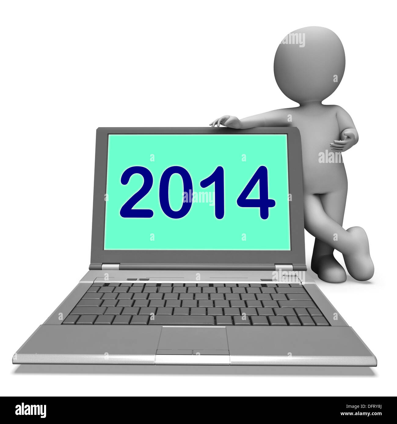 Two Thousand And Fourteen Character And Laptop Showing Year 2014 Stock ...