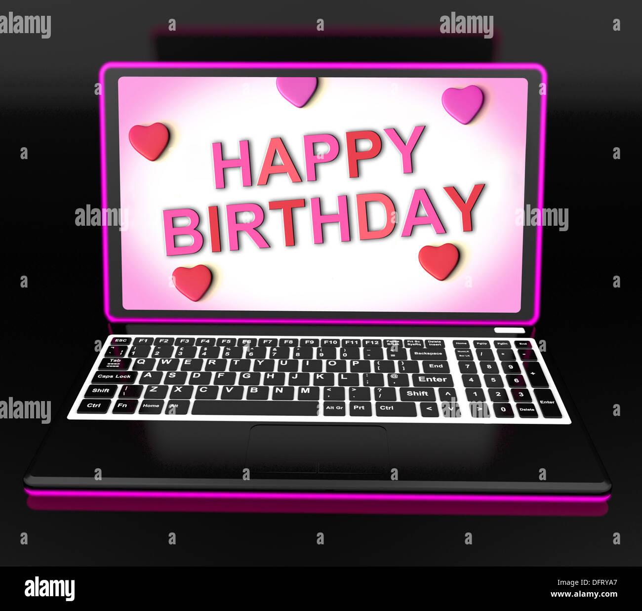 Happy Birthday Message On Computer Showing Internet Greeting Stock ...