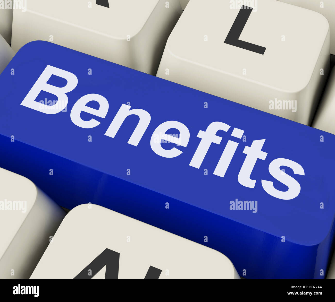 Benefits Key On Keyboard Meaning Advantage Or Reward Stock Photo - Alamy