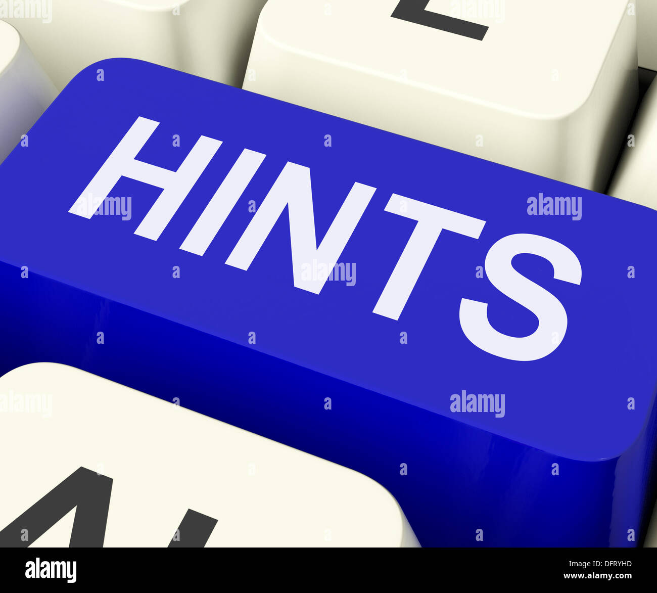 Hints Key Showing Tips Suggestions And Advice Stock Photo - Alamy